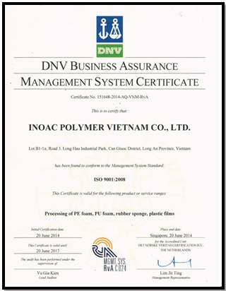 Đạt chứng nhận ISO 9001:2008 - INOAC POLYMER VIỆT NAM